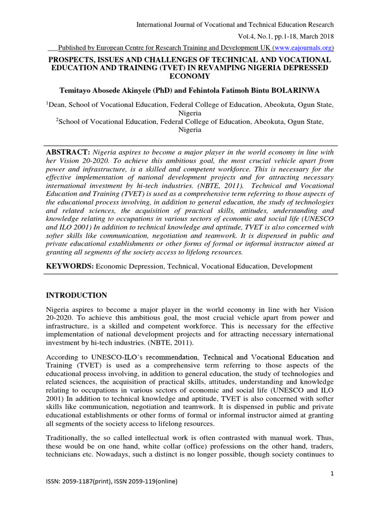 TVET Challenges in Nigeria's Economy | PDF | Vocational Education ...