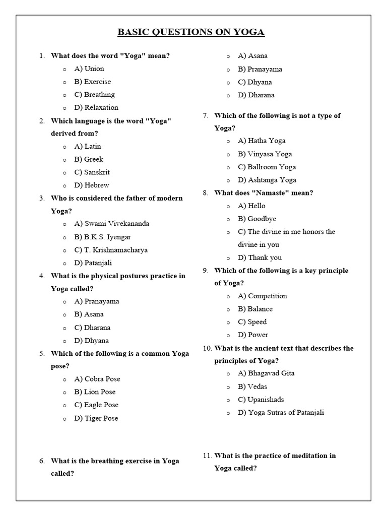 Basic Questions On Yoga | PDF | Asana | Yoga