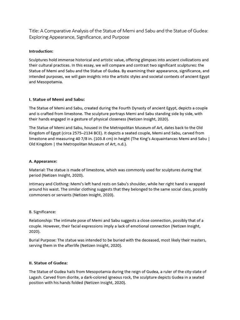 AHIST 1401 Assignment Unit 1_ a Comparative Analysis of the Statue of Memi and Sabu and the ...