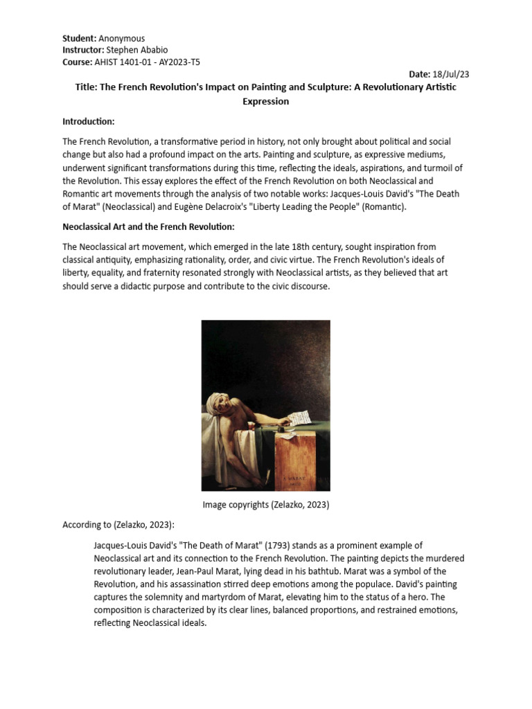 ART Assignment | PDF | Romanticism | French Revolution