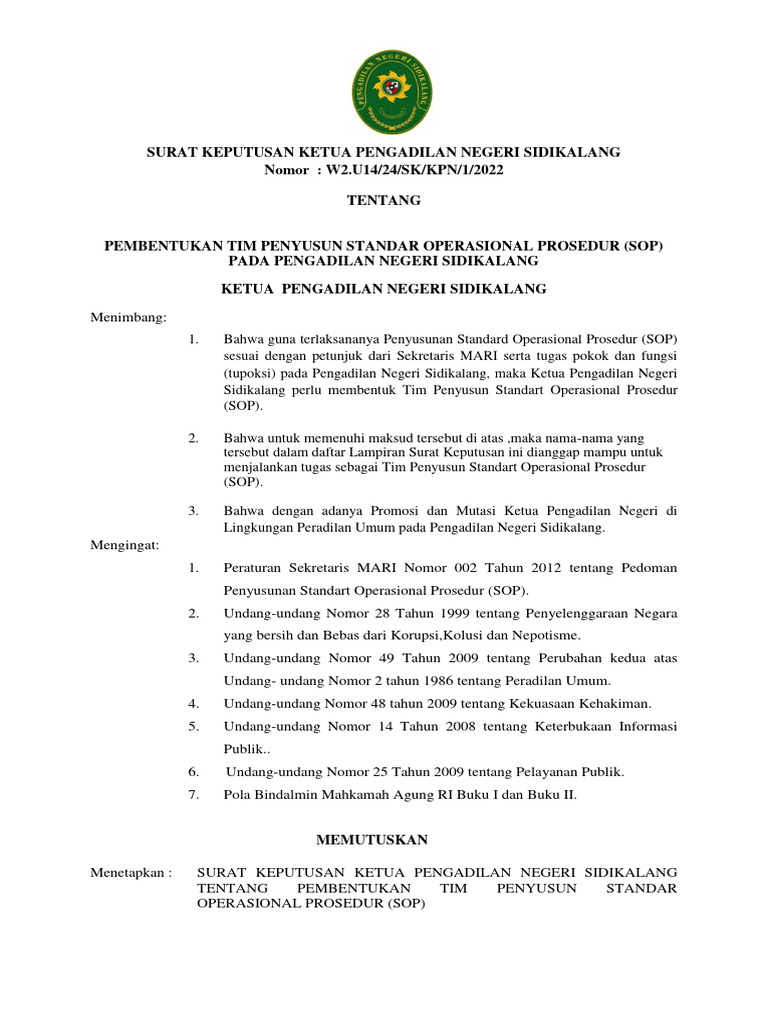 Sk Pembentukan Tim Sop | PDF