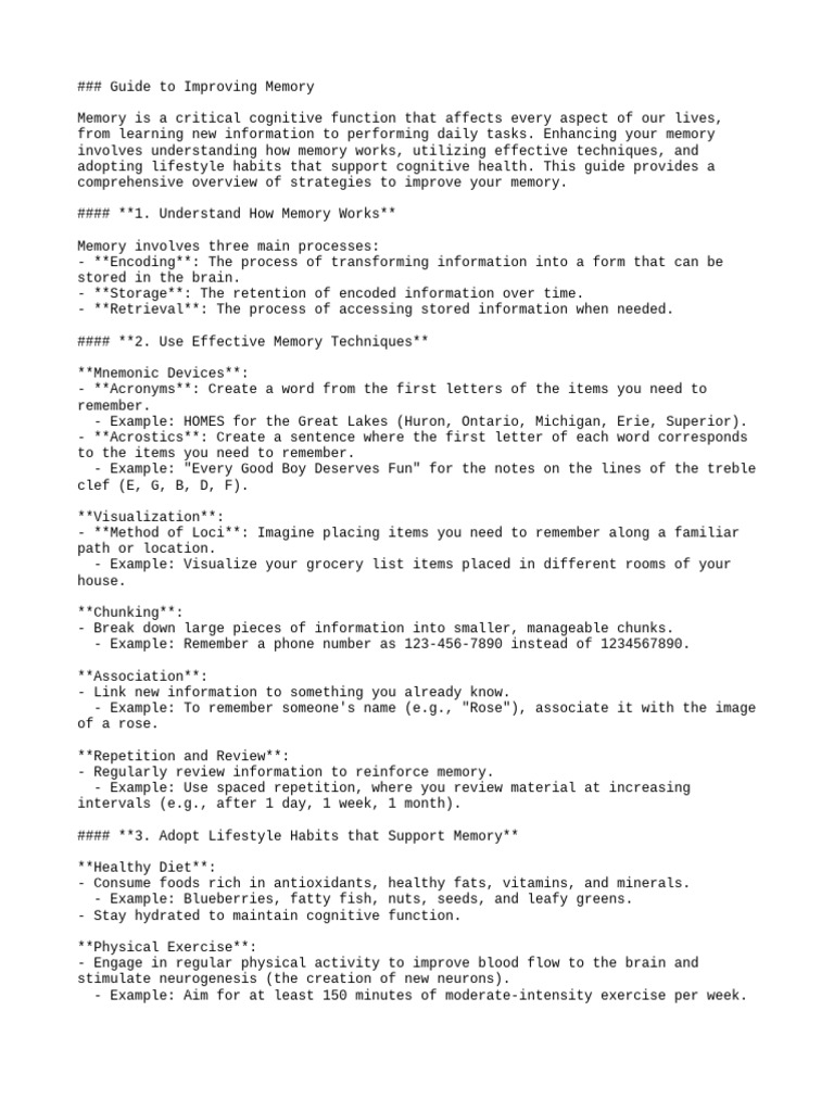 Guide To Improving Memory | PDF | Memory | Sleep