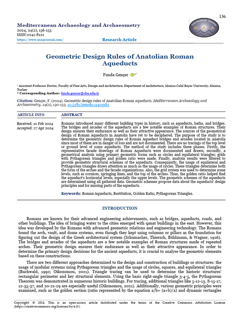 Geometric Design Rules of Anatolian Roman Aqueducts. | PDF | Triangle | Geometry
