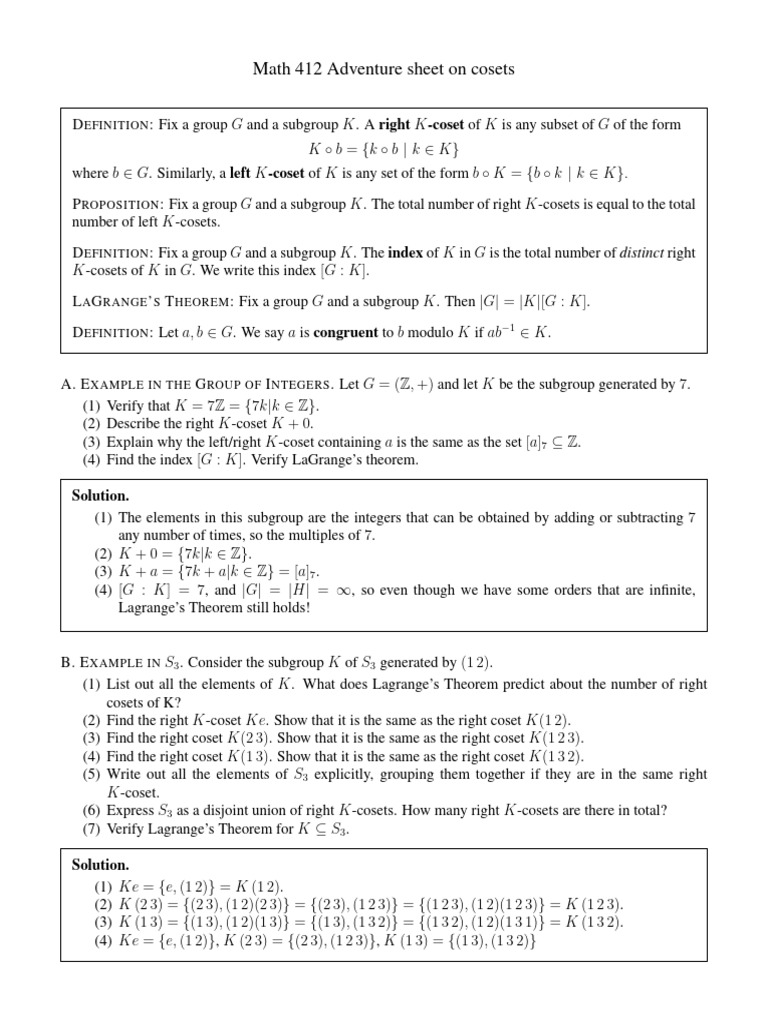Cosets Sols | PDF | Group (Mathematics) | Index Of A Subgroup