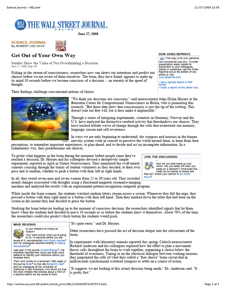 Unconscious Decisions: A New Insight | PDF | Consciousness | Brain