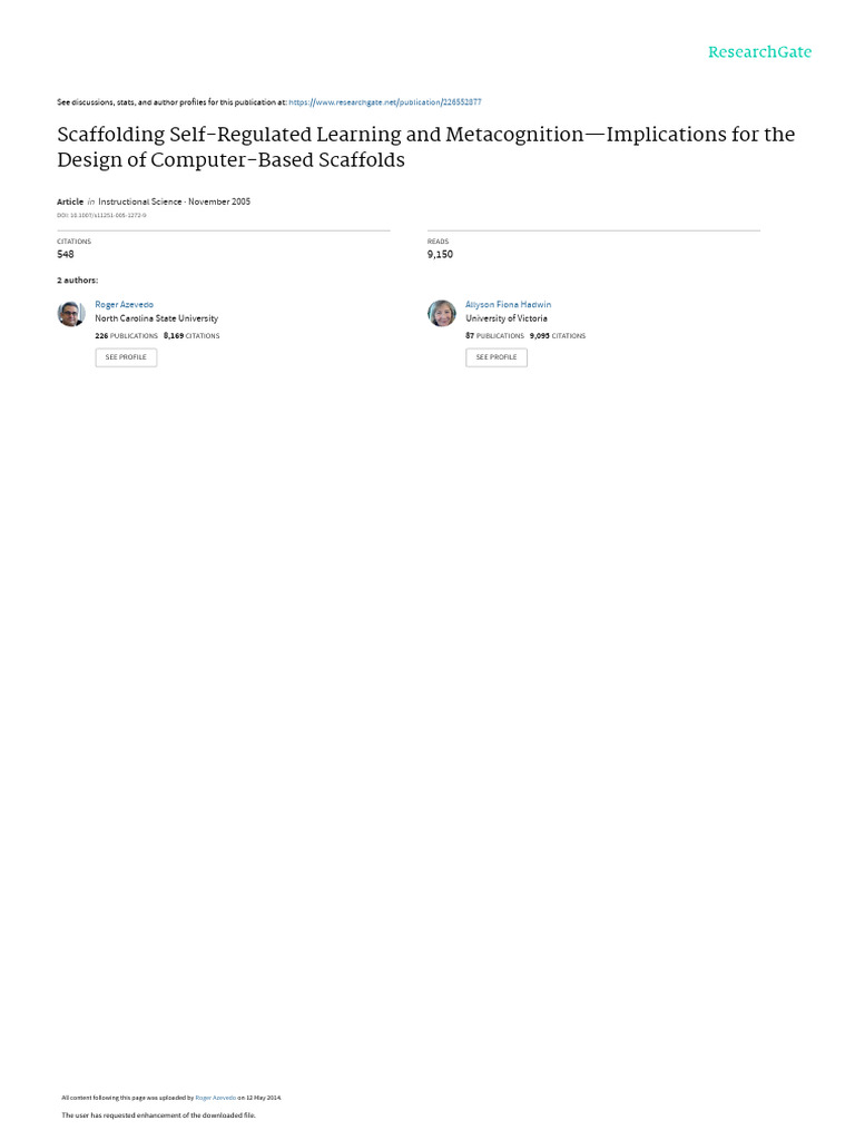 Scaffolding Self-Regulated Learning and Metacognit | PDF | Metacognition | Learning