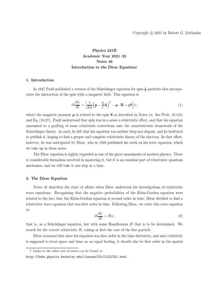 Dirac | PDF | Spin (Physics) | Schrödinger Equation
