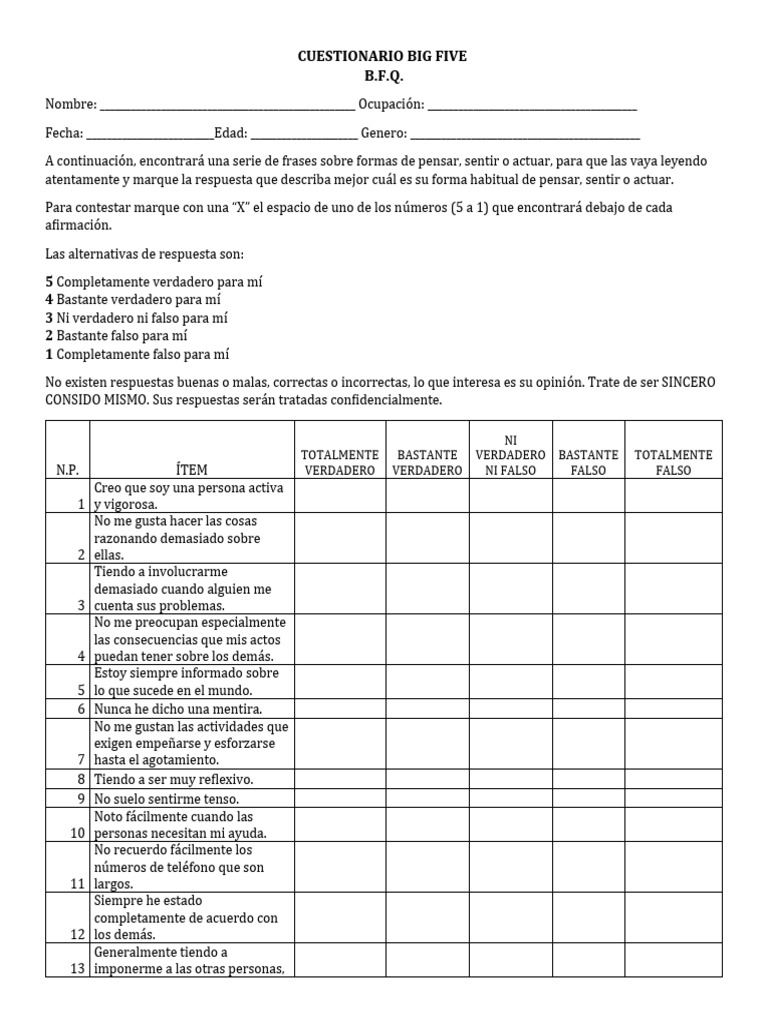 Cuestionario Big Five | PDF