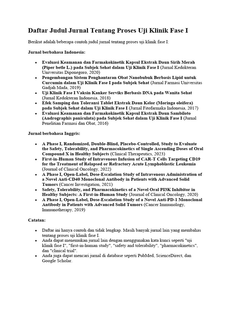 Jurnal Proses Uji Klinik Fase I | PDF