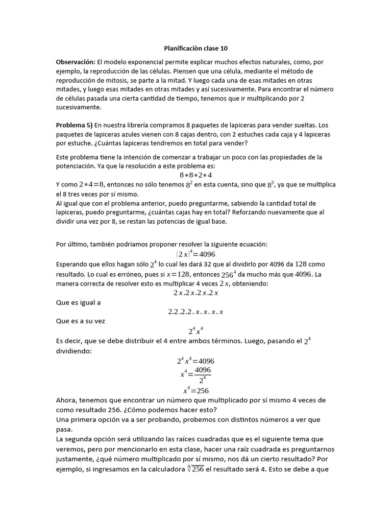 10 Planificación Decima Clase | PDF | Raíz cuadrada | Exponenciación