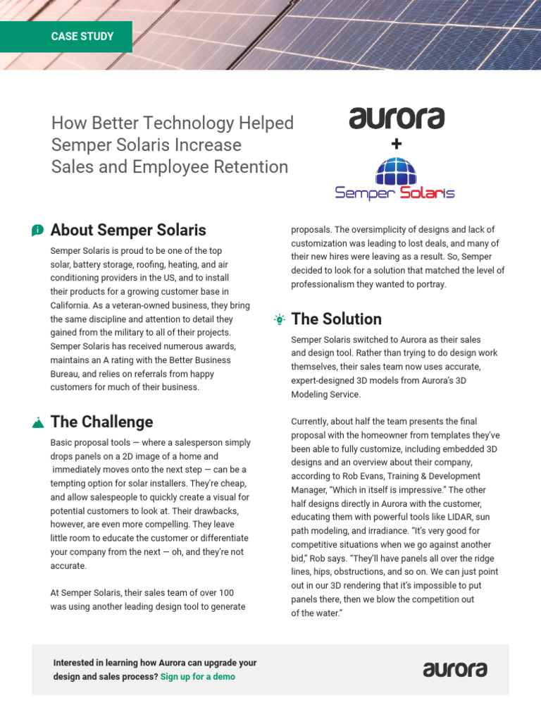 Aurora Solar Semper Solaris Case Study Technology 1 | PDF | Sales