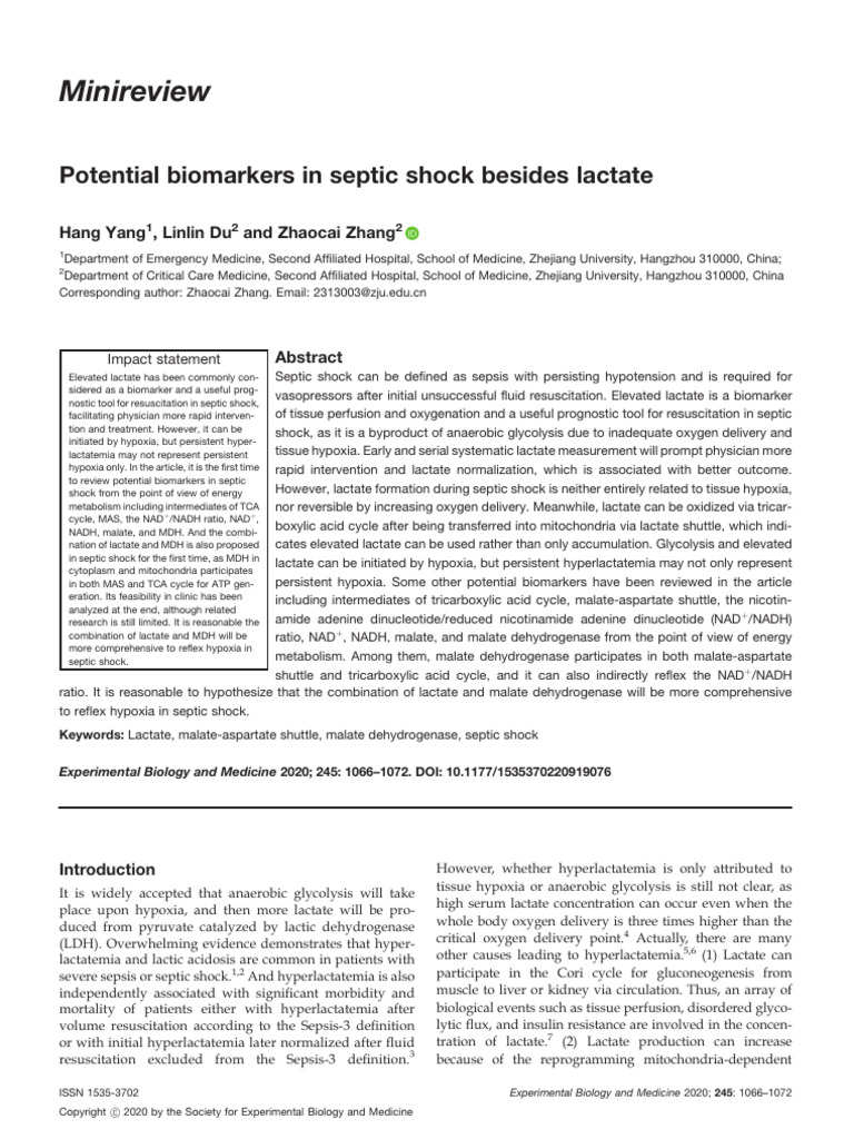 Minireview: Potential Biomarkers in Septic Shock Besides Lactate | PDF ...