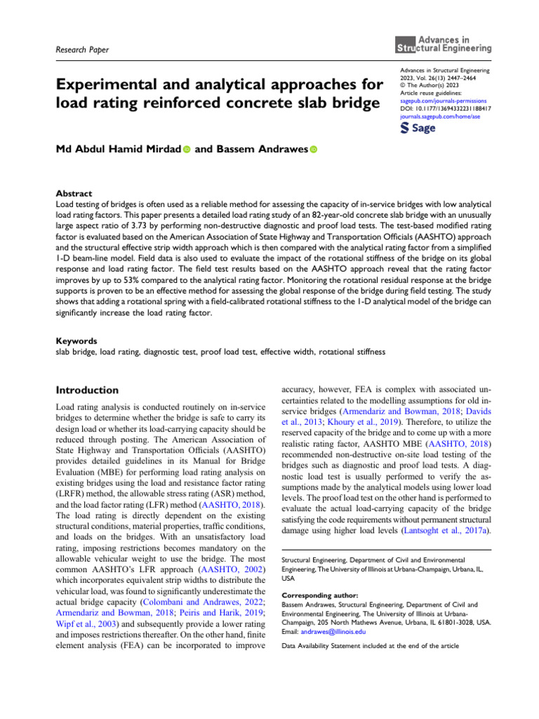 Experimental and Analytical Approaches For Load Rating Reinforced ...