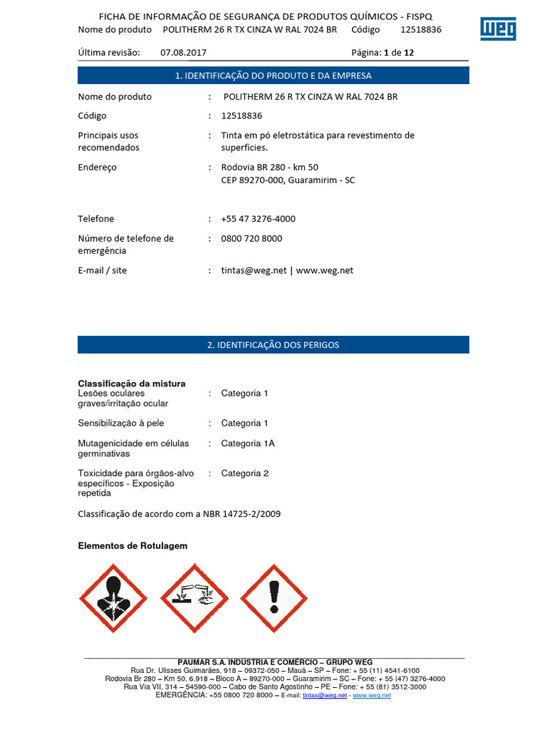 Fispq - Ficha de Informação de Segurança de Produtos Químicos | PDF