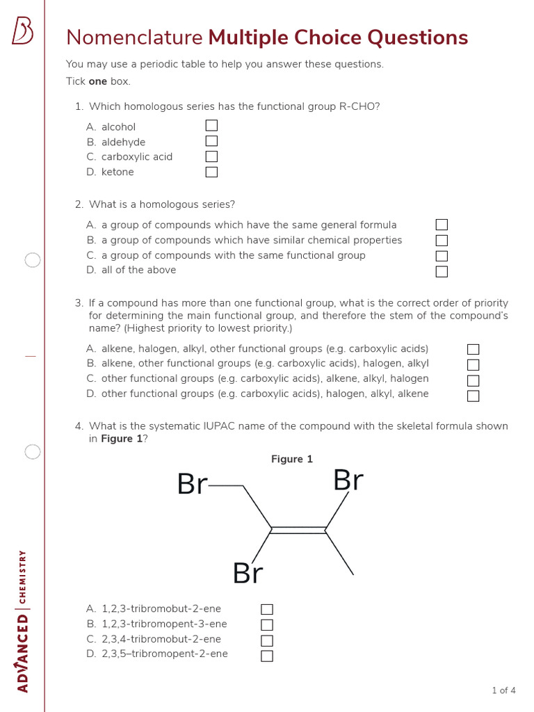 Nomenclature MCQs for Organic Chemistry | PDF | Functional Group ...