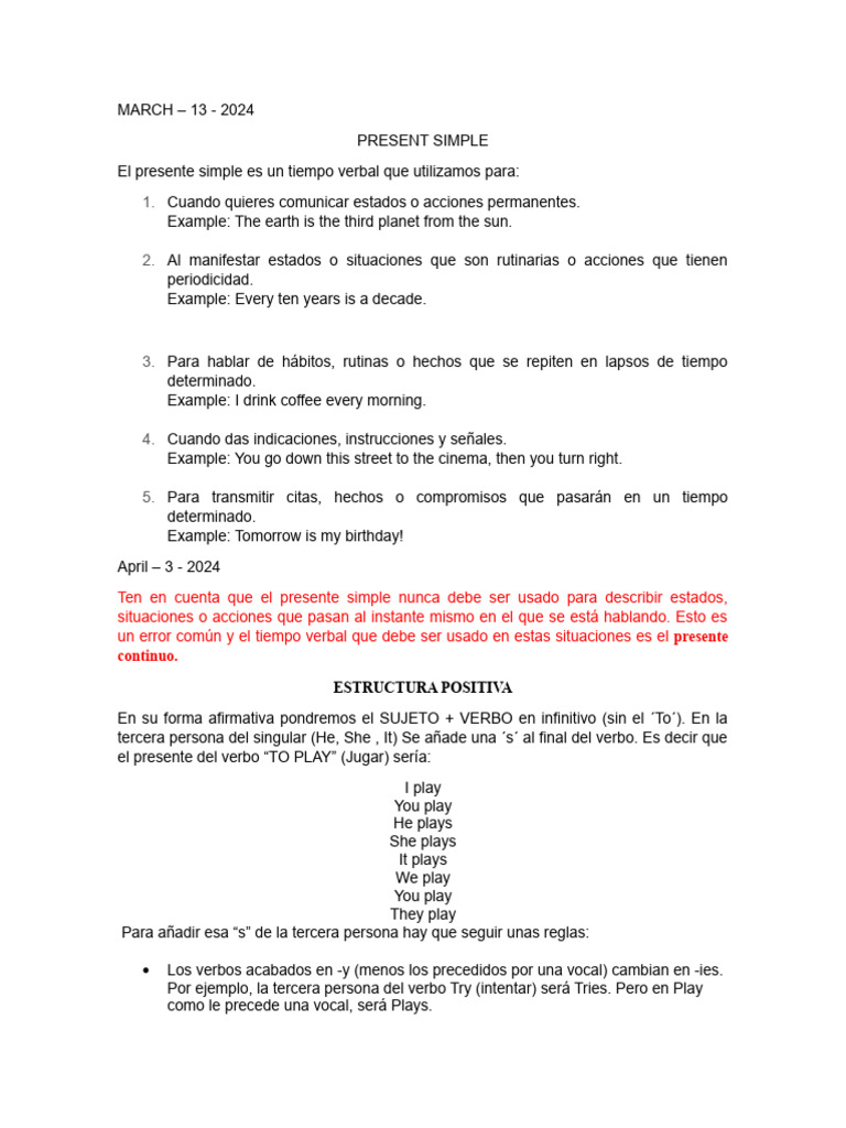 Present Simple Pdf Verbo Lingüística
