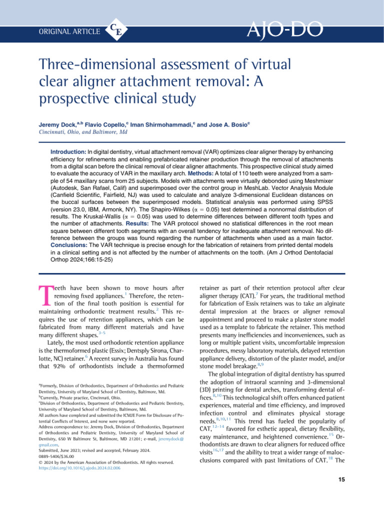 Three Dimensional Assessment of Virtual Clear Alig | PDF | Orthodontics ...