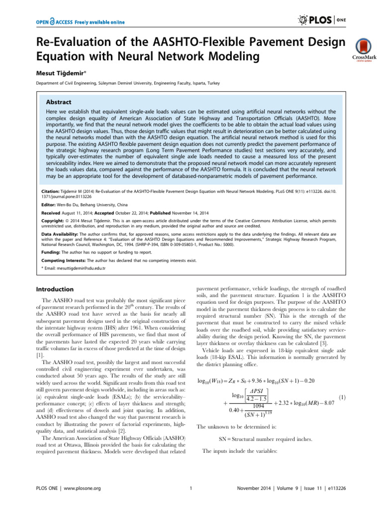 Re-Evaluation of The AASHTO-Flexible Pavement Design Equation With ...