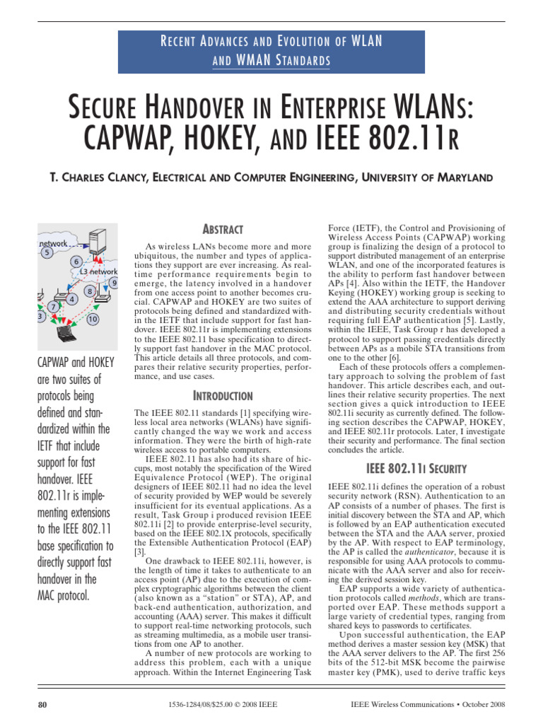Secure Handover Enterprise WLAN Capwap Hokey IEEE 802.11R - 2008 | PDF | Computer Network ...