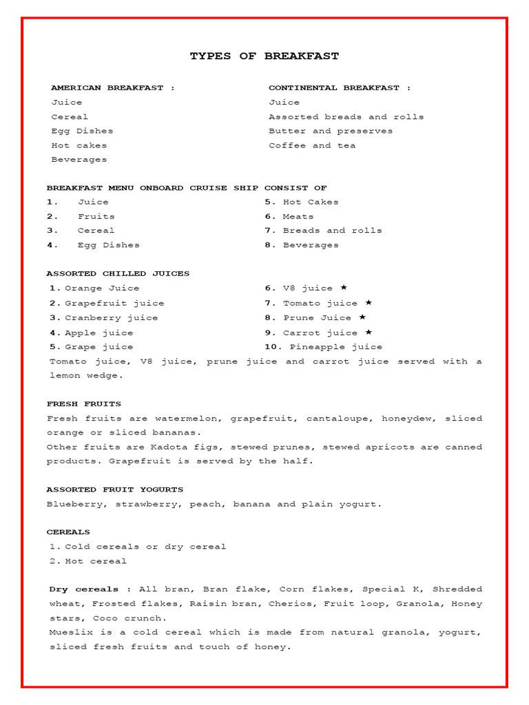 Types of B'fast PDF | PDF | Pancake | Food And Drink Preparation