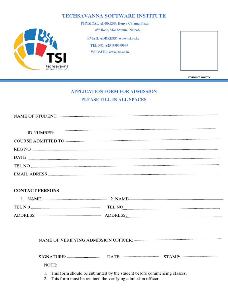 Tsi Admission Form | PDF