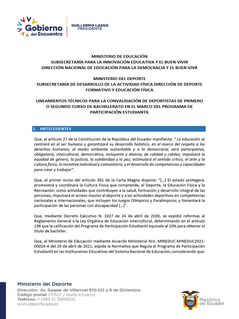 Lineamientos de Convalidación Ppe Ministerio de Deportes 2022-2023 ...