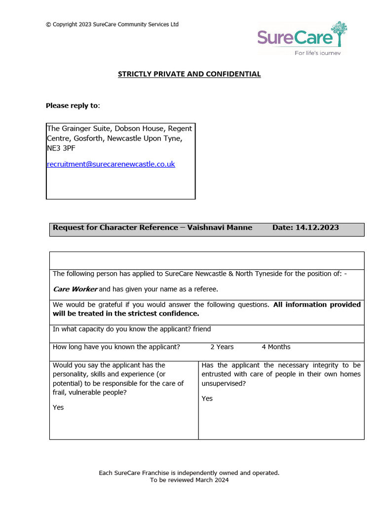 Character Reference Request Pdf Behavioural Sciences