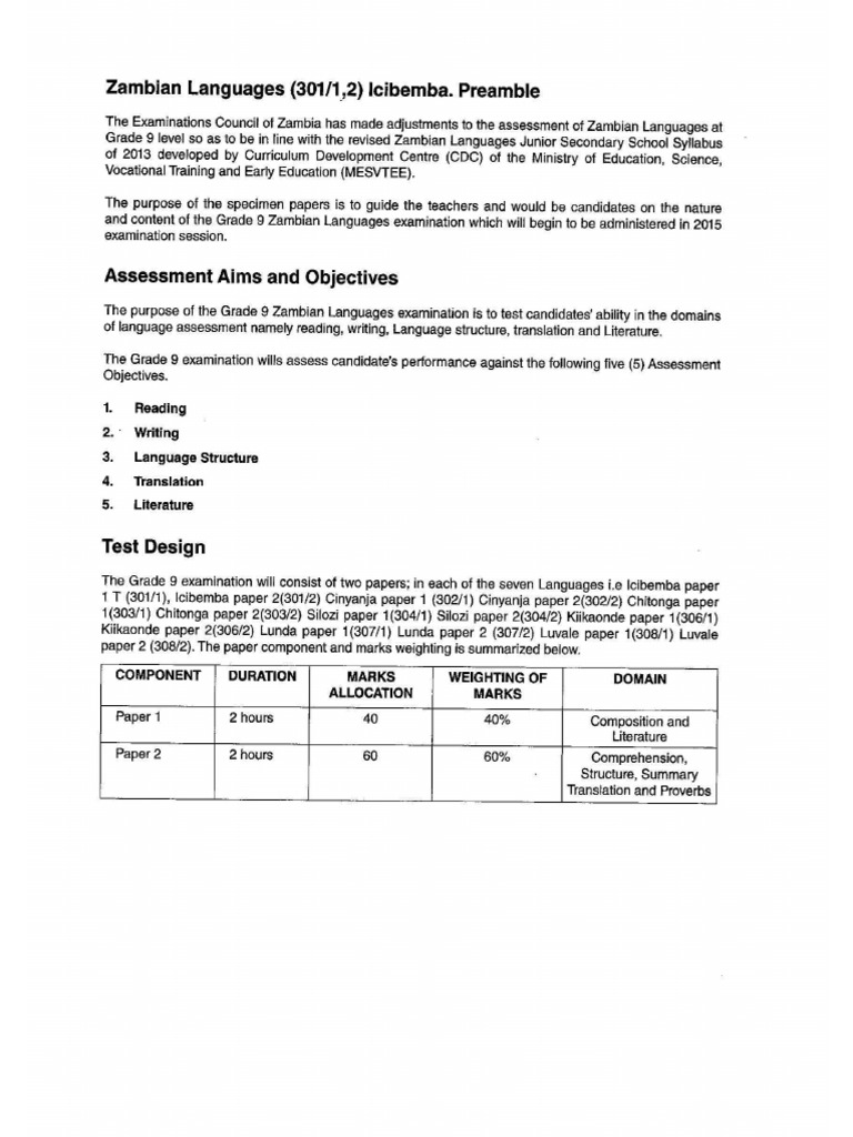 g9 Icibemba p1 2014specimen | PDF