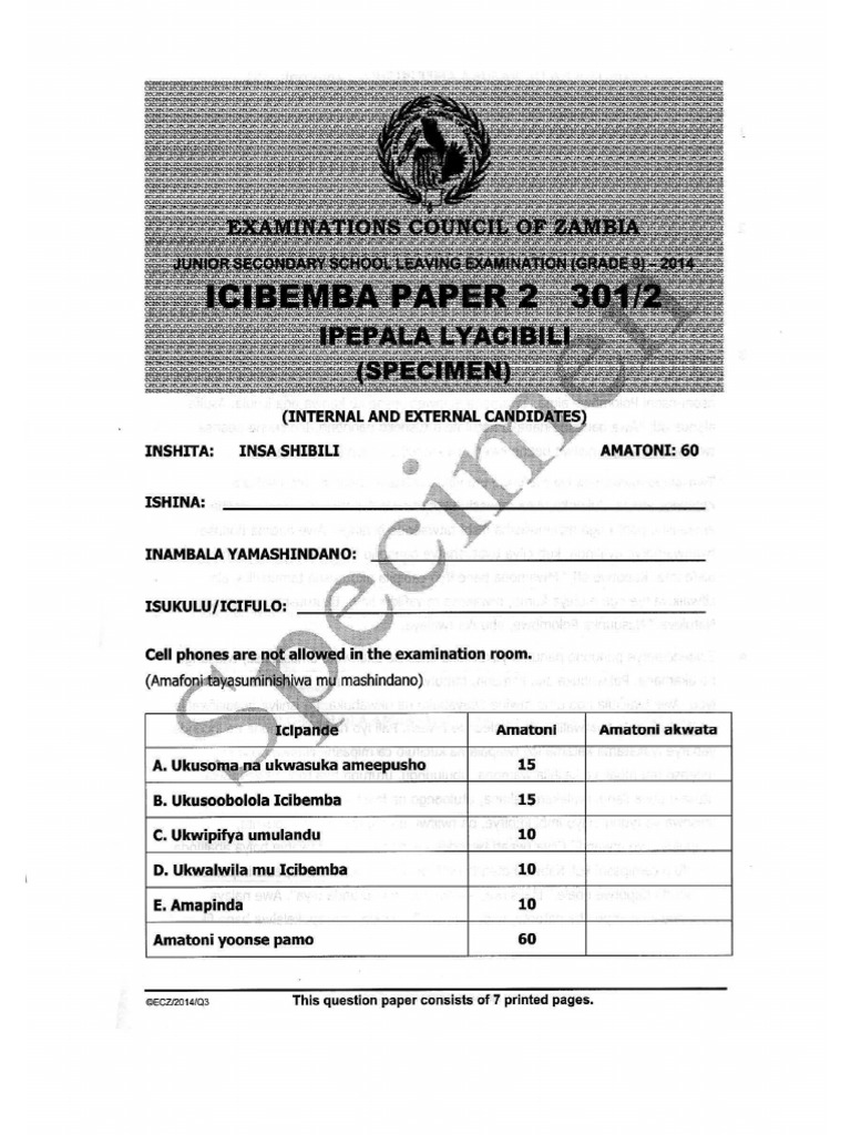 g9 Icibemba p2 2014specimen | PDF