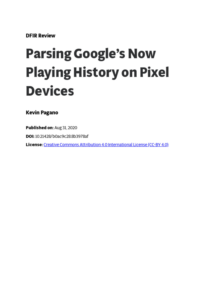 Parsing Google's Now Playing History On Pixel Devices | PDF | Mobile ... Parsing Google's Now Playing History On Pixel Devices | PDF | Mobile ...