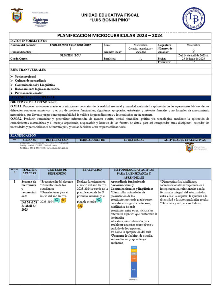 Planificación 9 Semanas Bonini Asinc PRIMERO | PDF | Sistema de ...