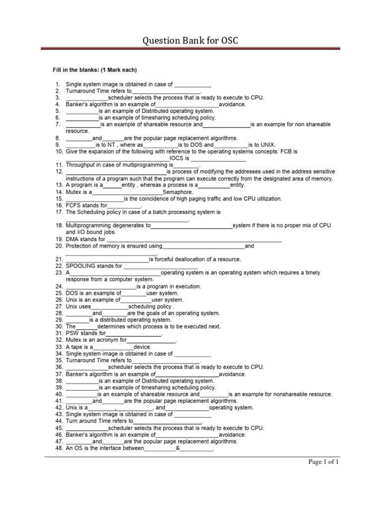 DAC - EANDC - QB - Question Bank For OSC | PDF | Process (Computing) | Operating System