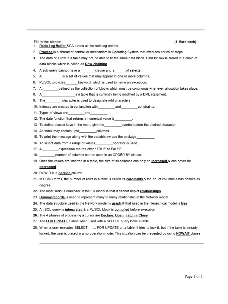 Database Management System Concepts Quiz | PDF | Sql | Databases