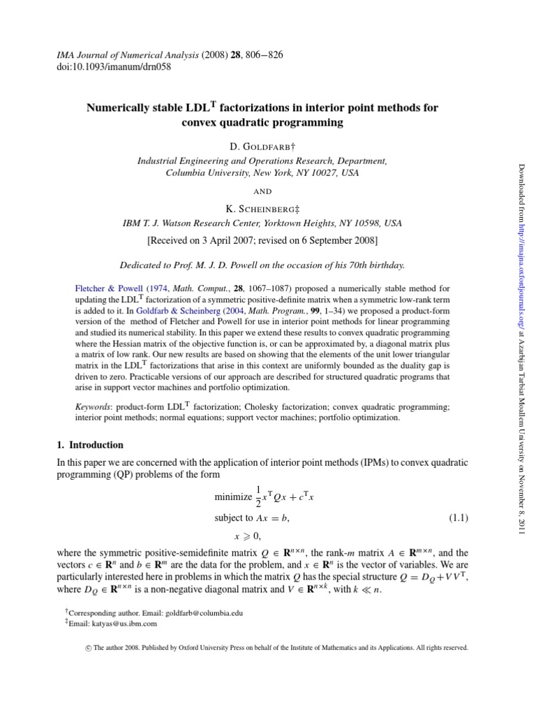 Numerically Stable LDL Factorizations in Interior Point Methods For ...