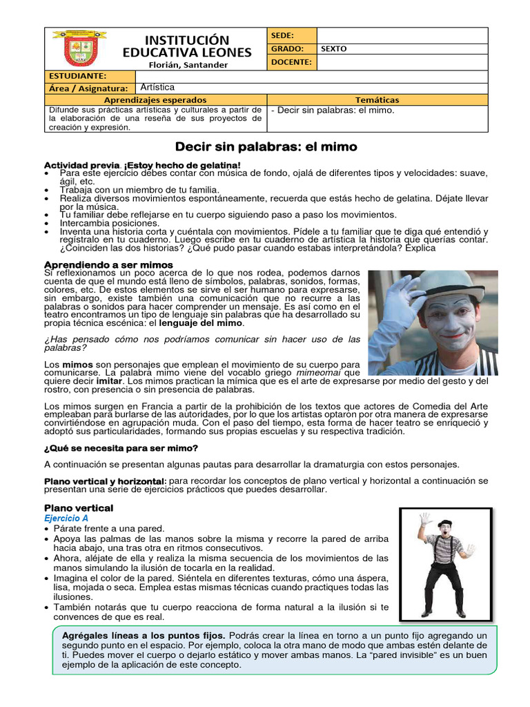 6 - GUIA 3 Artística El mimo | PDF | Teatro