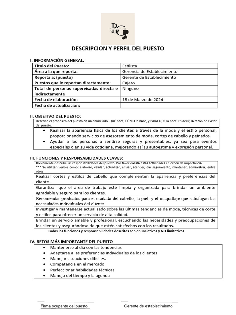 Formato Perfil de Puesto | PDF | Crecimiento personal y profesional