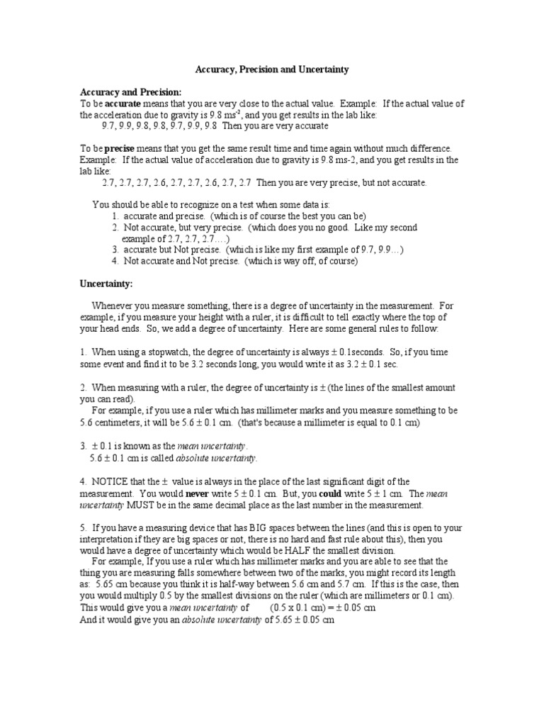 Accuracy and Uncertainty in Measurement | PDF | Accuracy And Precision ...
