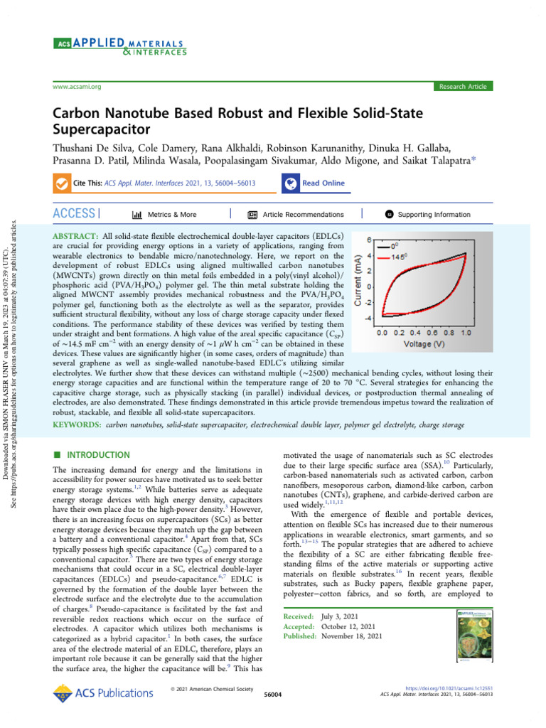 Carbon Nanotube Based Robust and Flexible Solid-State Supercapacitor | Download Free PDF ...