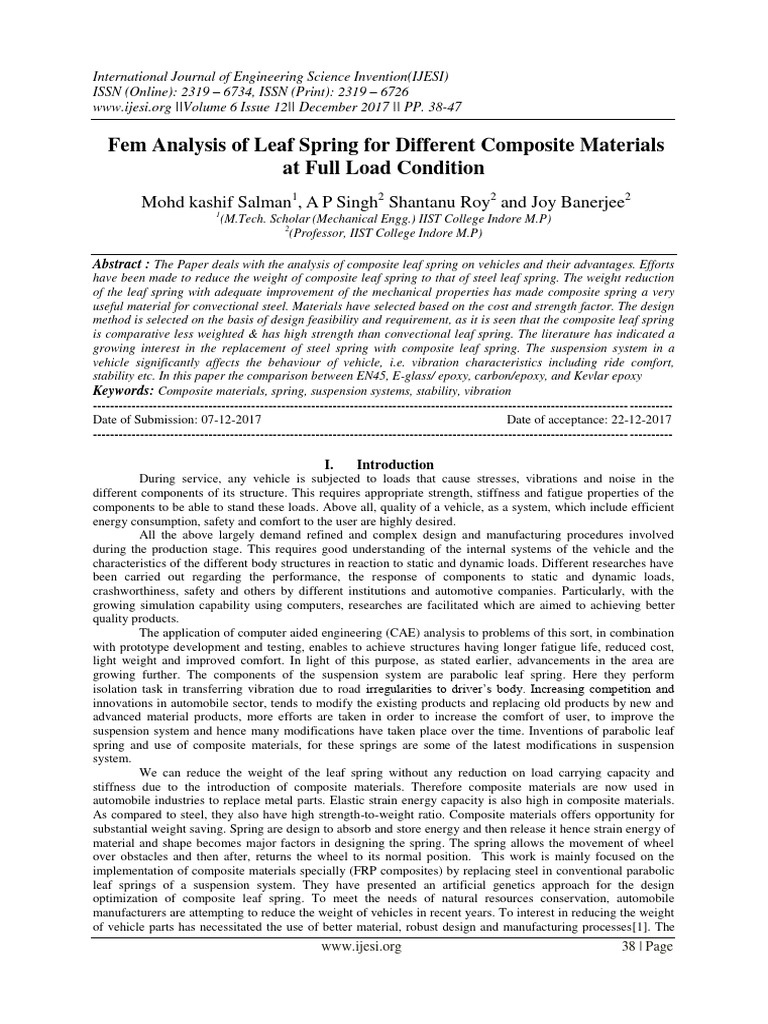 Fem Analysis of Leaf Spring | PDF | Deformation (Engineering) | Bending