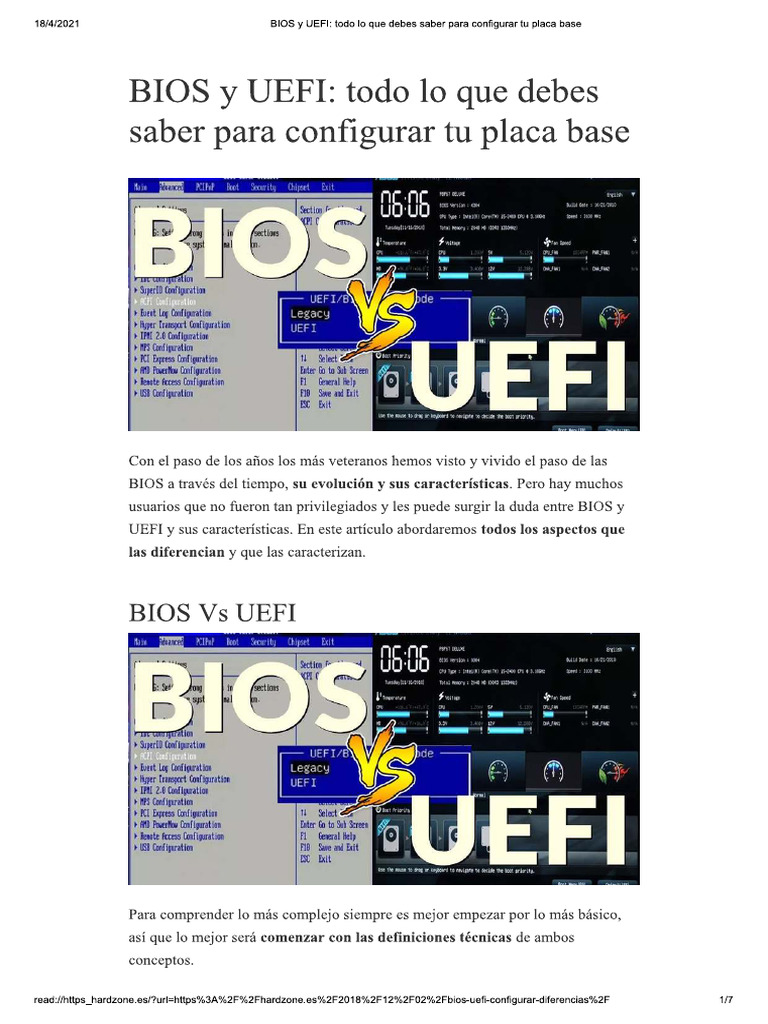 BIOS y UEFI - Todo Lo Que Debes Saber para Configurar Tu Placa Base | PDF