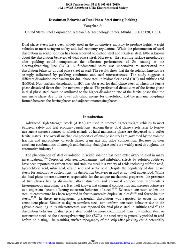 Dual Phase Steel Dissolution in Acid | PDF | Steel | Stainless Steel