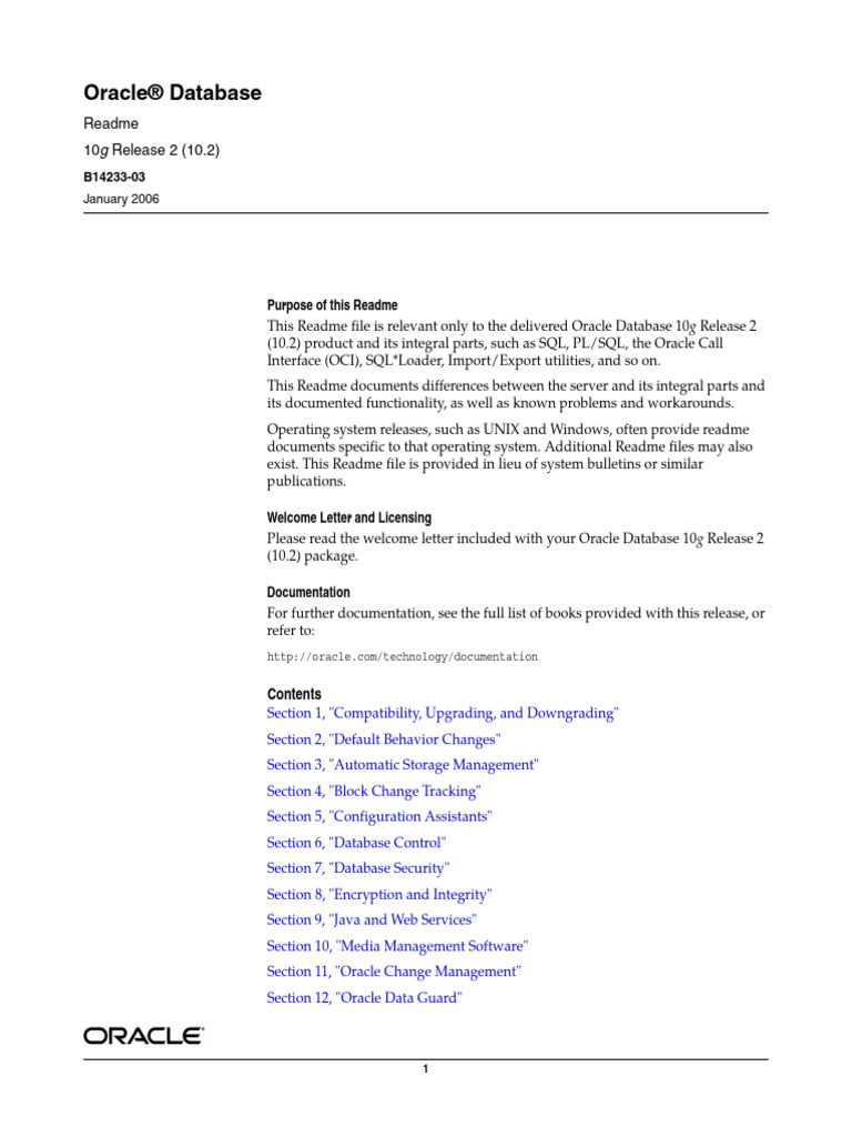 Oracle® Database: Readme 10g Release 2 (10.2) | PDF | Databases | Backup