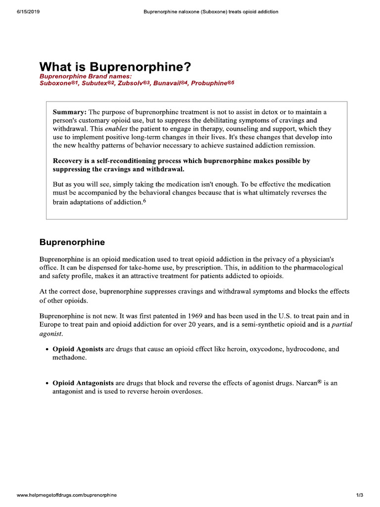 7 Buprenorphine Naloxone (Suboxone) Treats Opioid Addiction | PDF ...