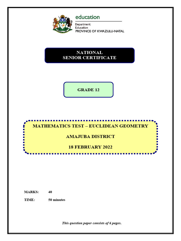 Grade 12 Euclidean Geometry Test | PDF | Geometry | Mathematics
