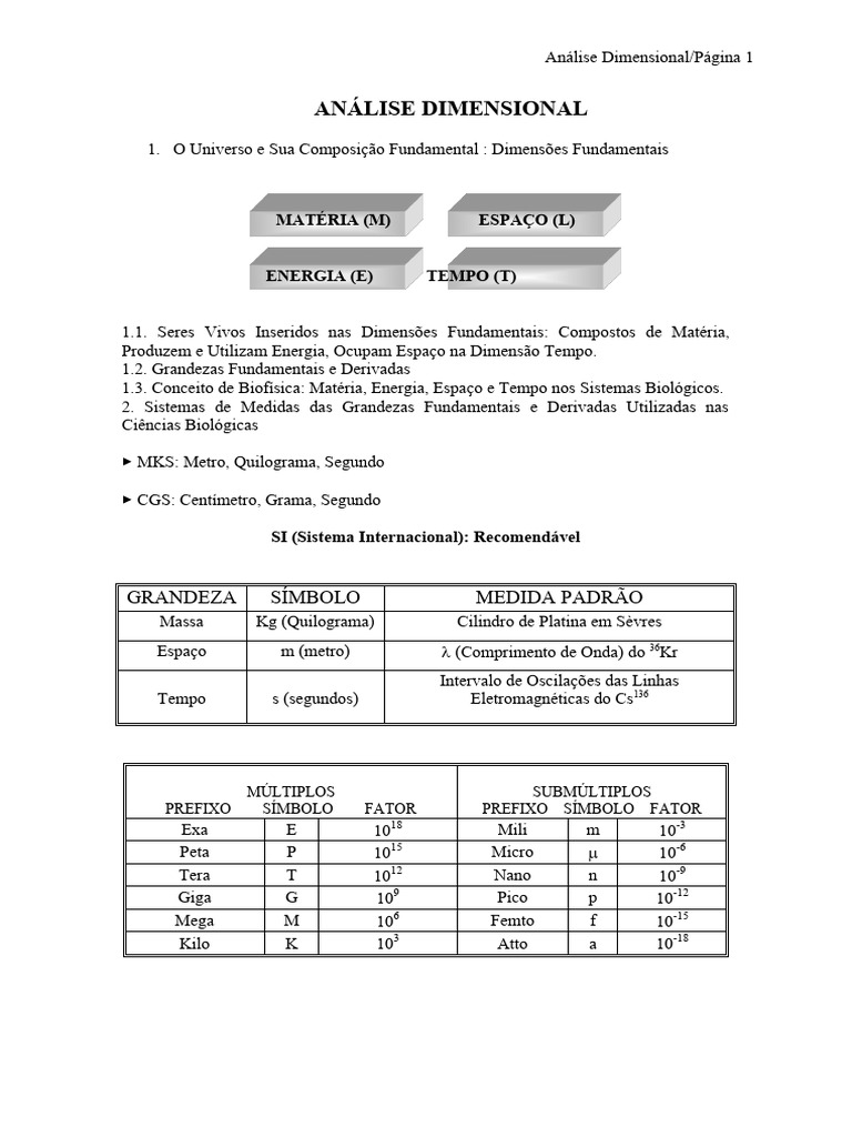 Análise Dimensional e Sistemas de Medida | PDF | Mol (unidade) | Quilograma