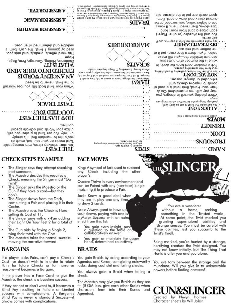THE SLINGER Character & Reference Sheets - Trifold | PDF | Games Of ...