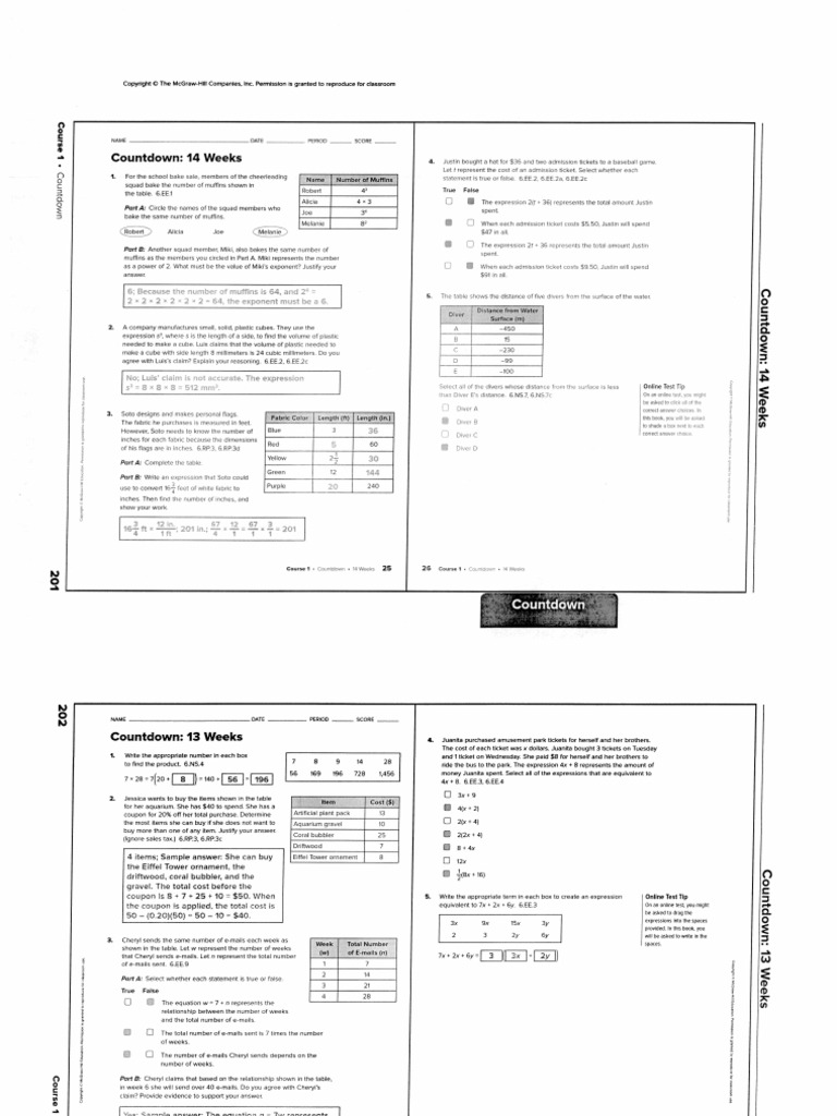 Yr 1 Countdown 14-12 Answer Key | PDF