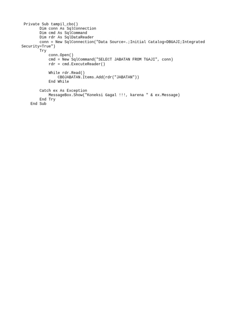 Populate ComboBox from SQL Database | PDF