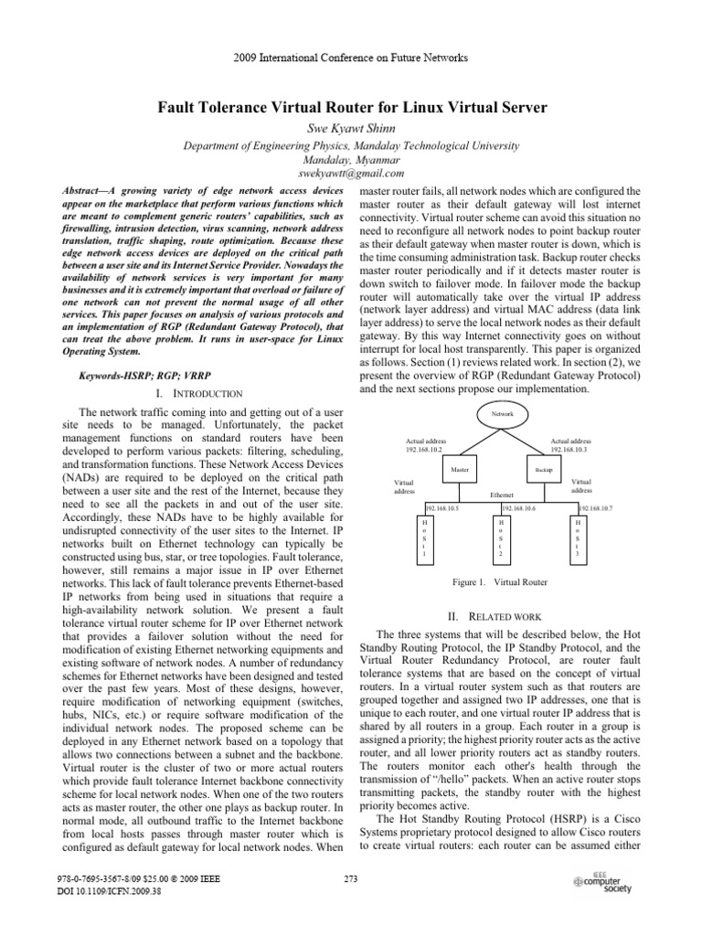 Fault Tolerance Virtual Router For Linux Virtual Server - 2009 | PDF | Computer Network | Router ...