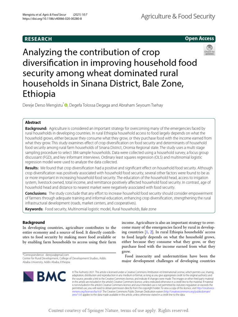 Analyzing The Contribution of Crop Diversification | PDF | Food Security | Logistic Regression